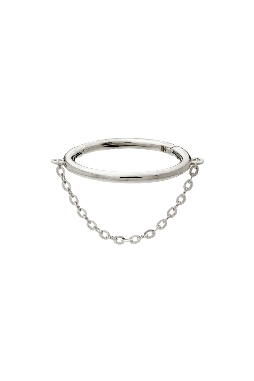 Solid Gold Hinged Conch Ring with Hanging Chain - White Gold | Tish Lyon