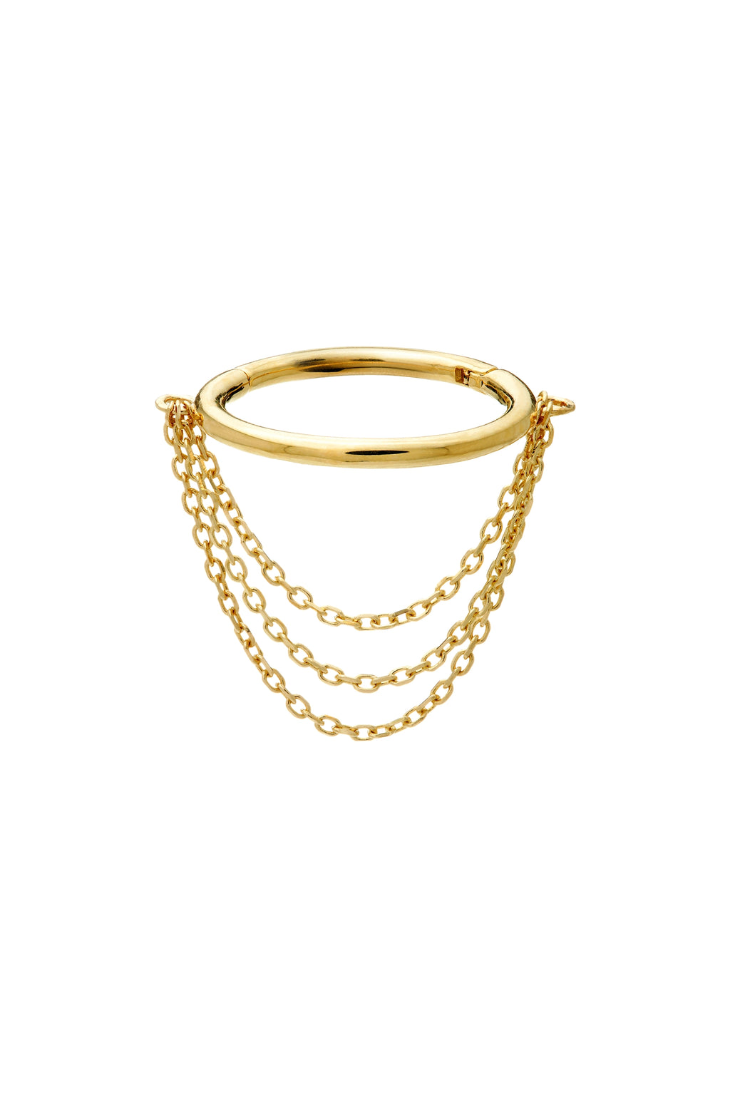 Solid Gold Hinged Conch Ring with Triple Hanging Chains - Gold | Tish Lyon