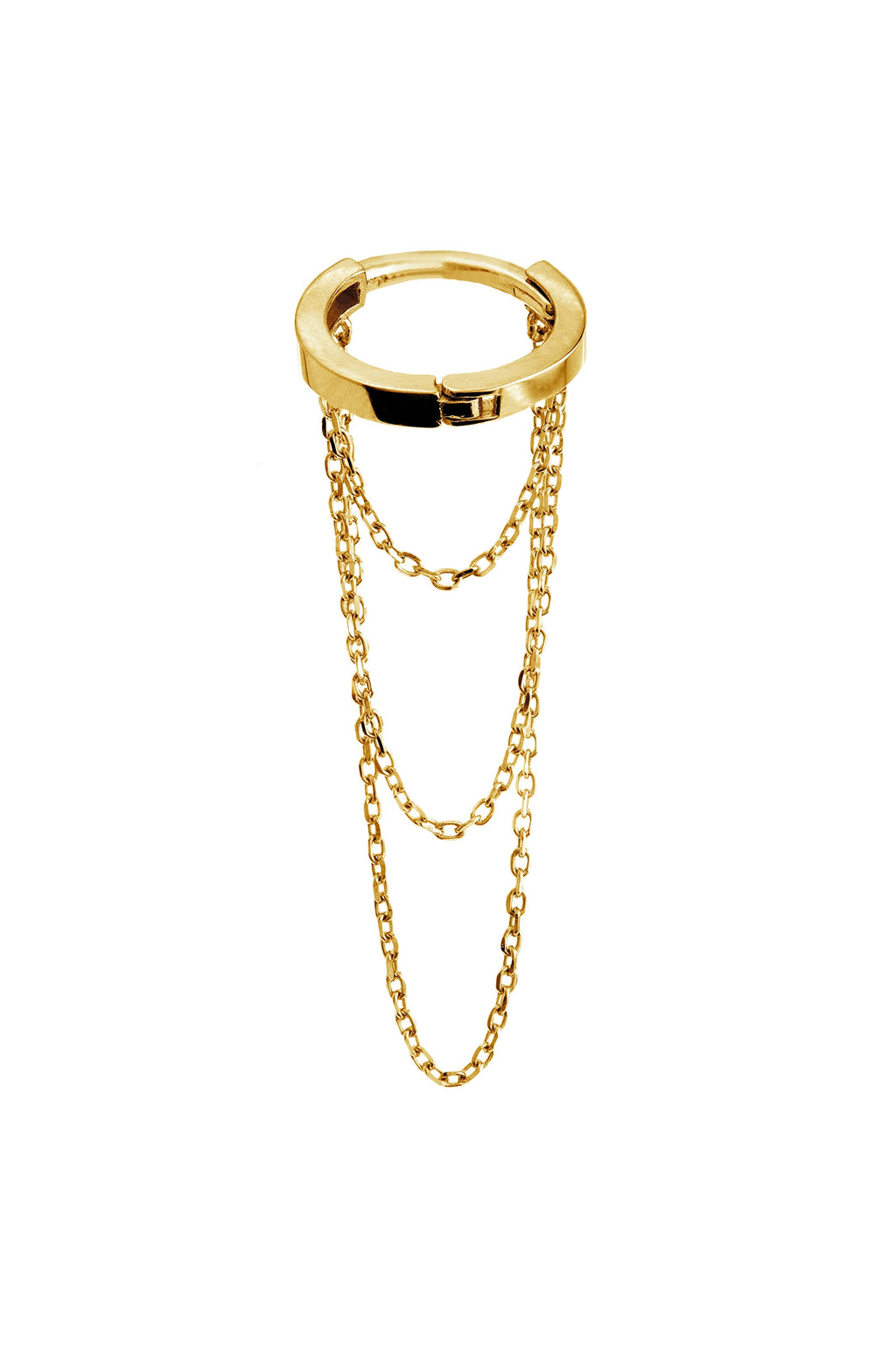 Solid Gold Hinged Earring with Triple Chains - Gold | Tish Lyon