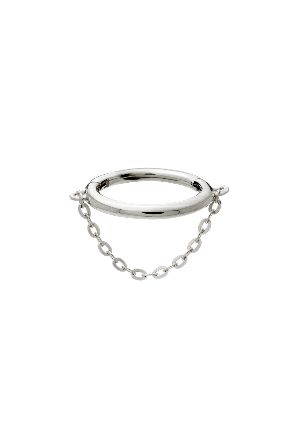 Solid Gold Hinged Earring with Hanging Chain - White Gold | Tish Lyon