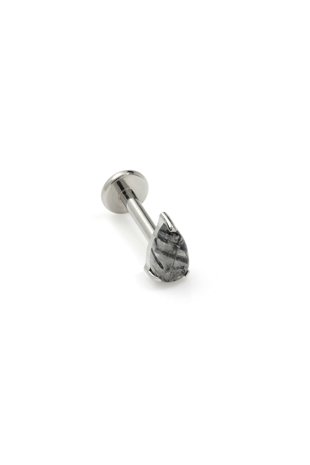 Titanium Threadless Black Rutilated Quartz Tear Drop Flat Back Stud ...